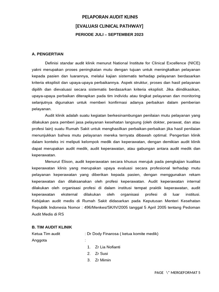 Laporan Audit Klinis - Jan-Jun 2023 (Harkel) | PDF