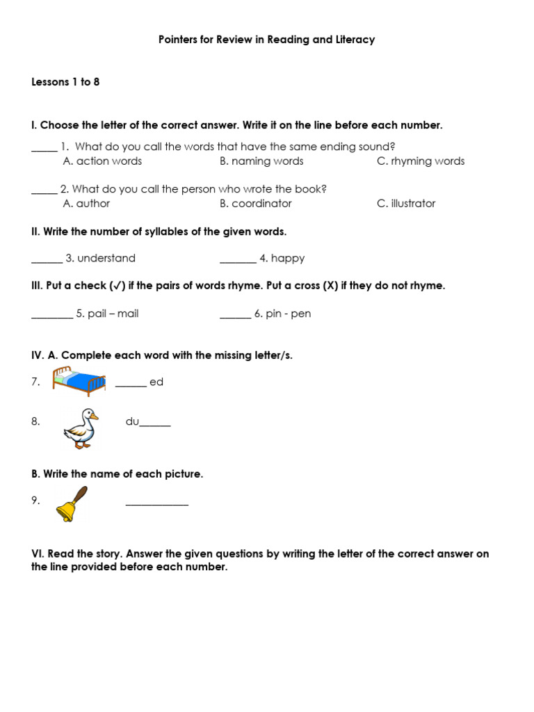 Pointers For Review - Grade 1 - Reading and Language | PDF