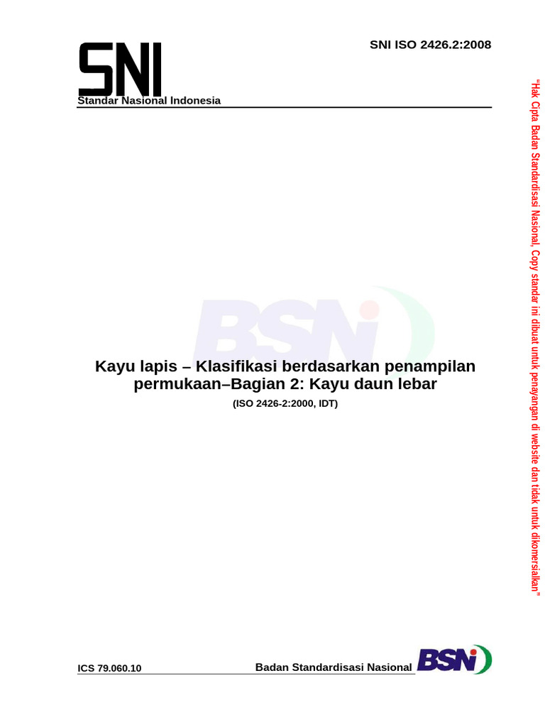 SNI ISO 2426-2-2008 Klasifikasi Kayu Lapis Kayu Daun Jarum | PDF