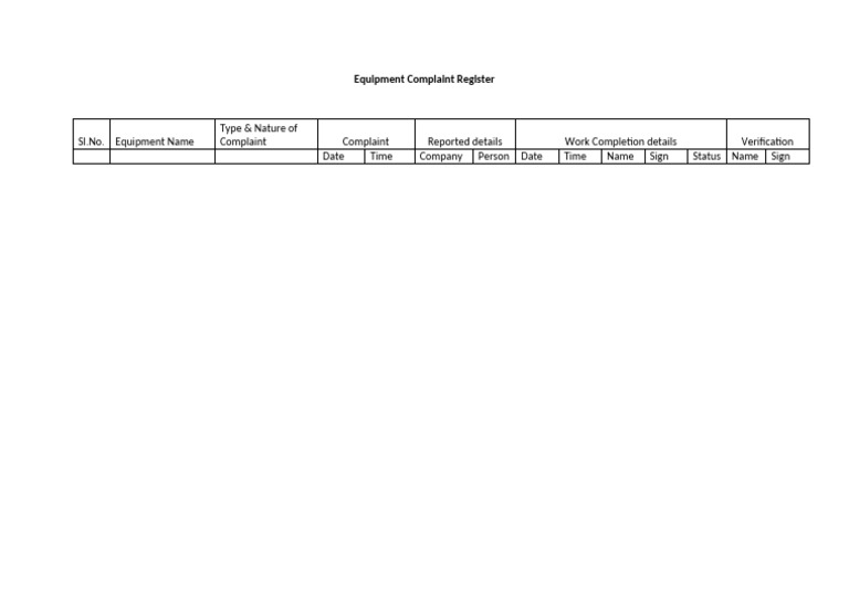 Equipment Complaint Register | PDF