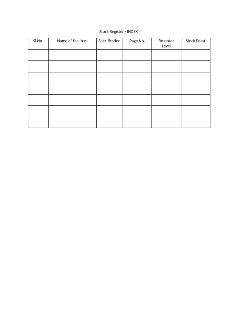 Stock Register - Index | PDF