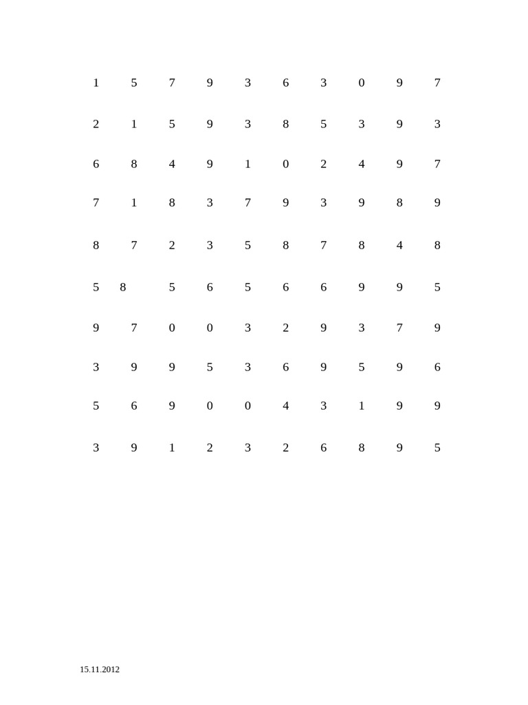 Small Font Size Number Chart | PDF