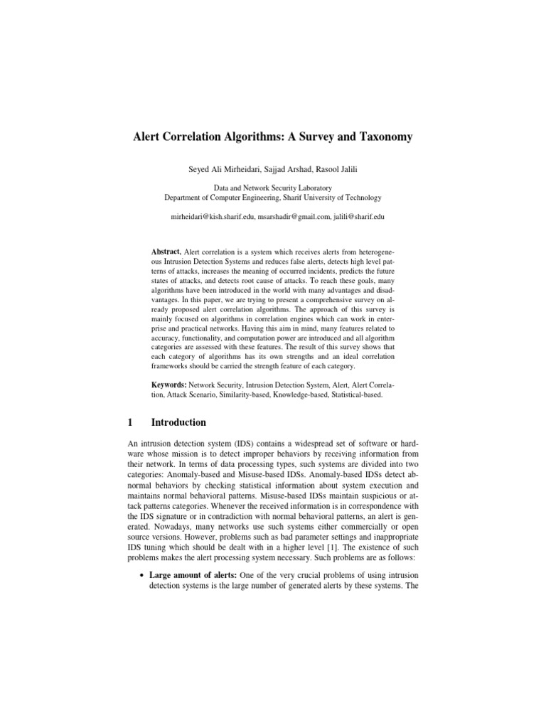 Alert Correlation Algorithms | PDF