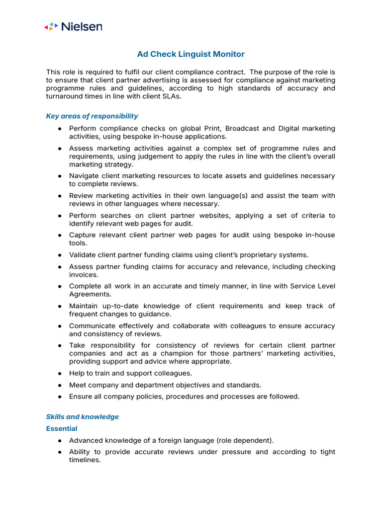 Ad Check Linguist Monitor - Job Description. | PDF