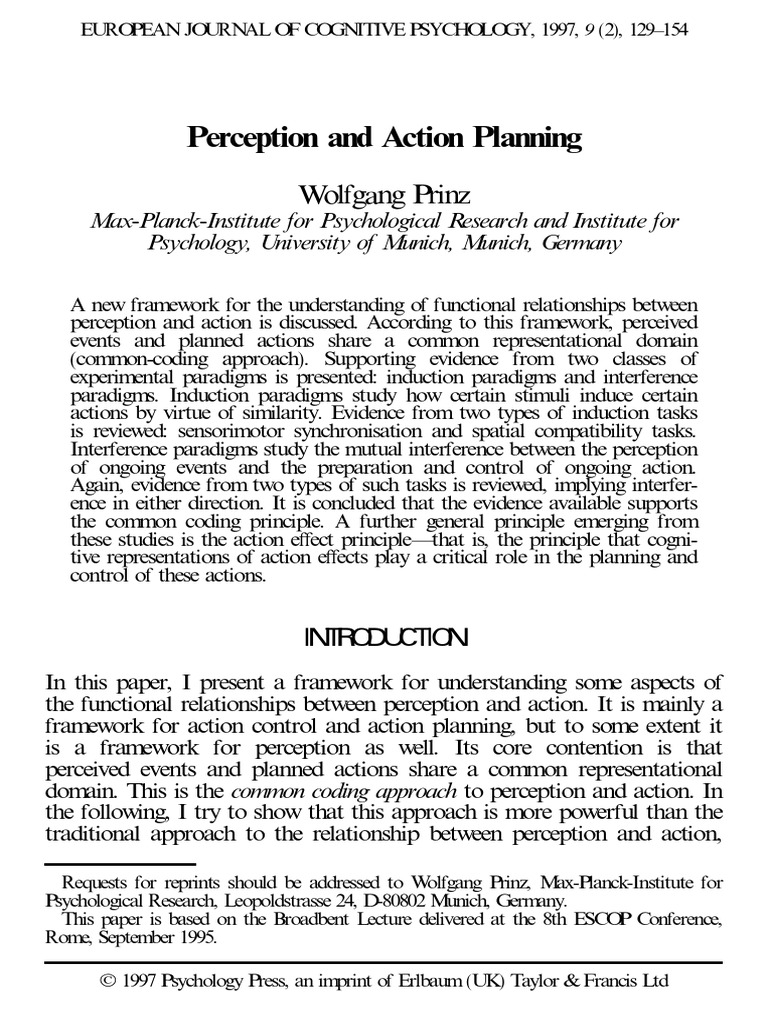 Prinz 1997 Perception and Action Planning | PDF