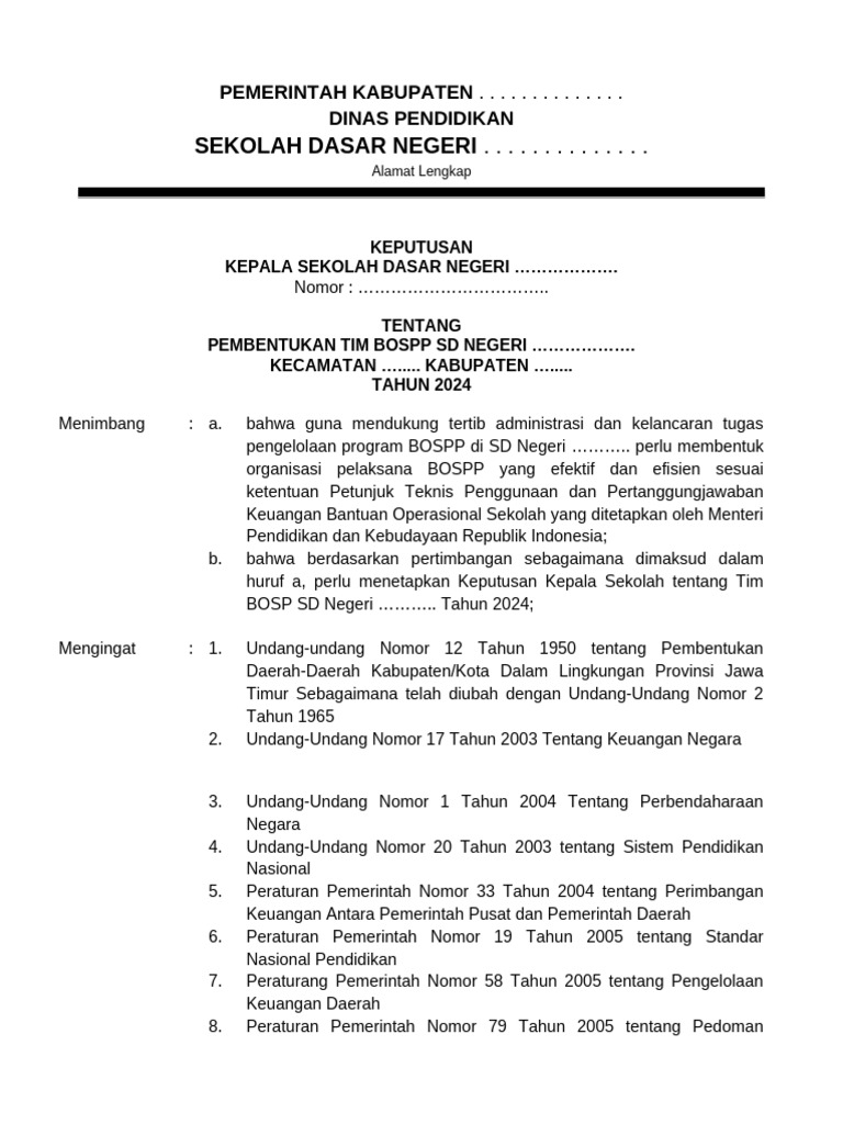 Contoh SK Tim BOSP | PDF | Finance & Money Management