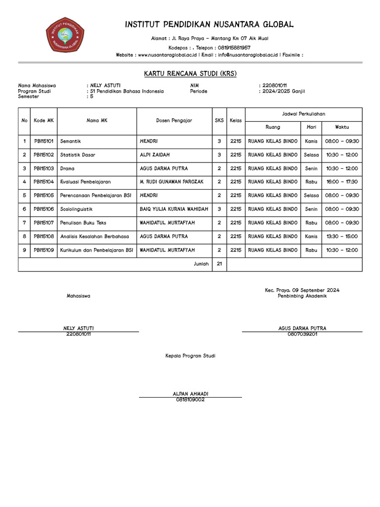 Cetak Laporan KRS Mahasiswa | PDF