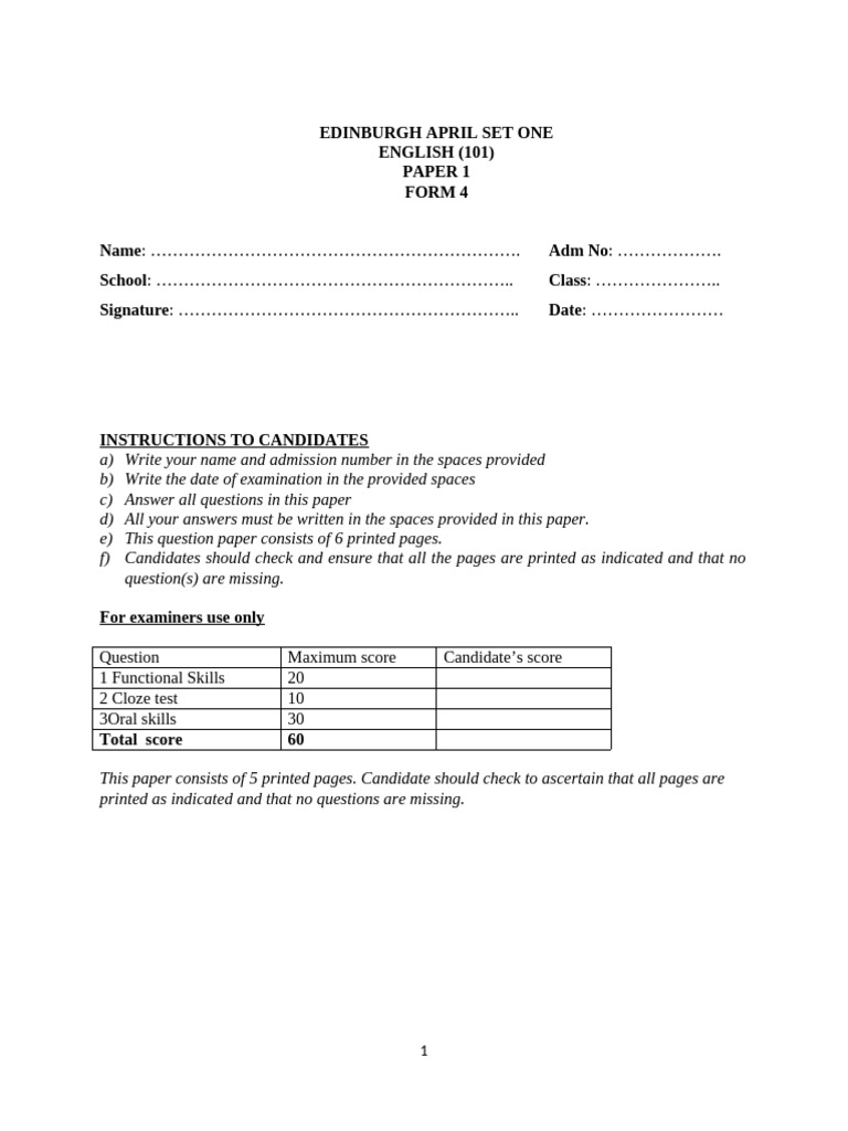 English f4 Pp1 Qs | PDF