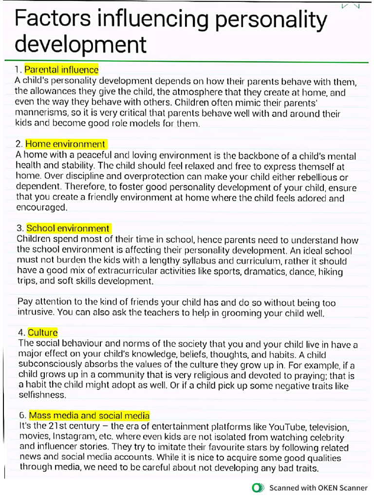 Factors Affecting Personality Development | PDF
