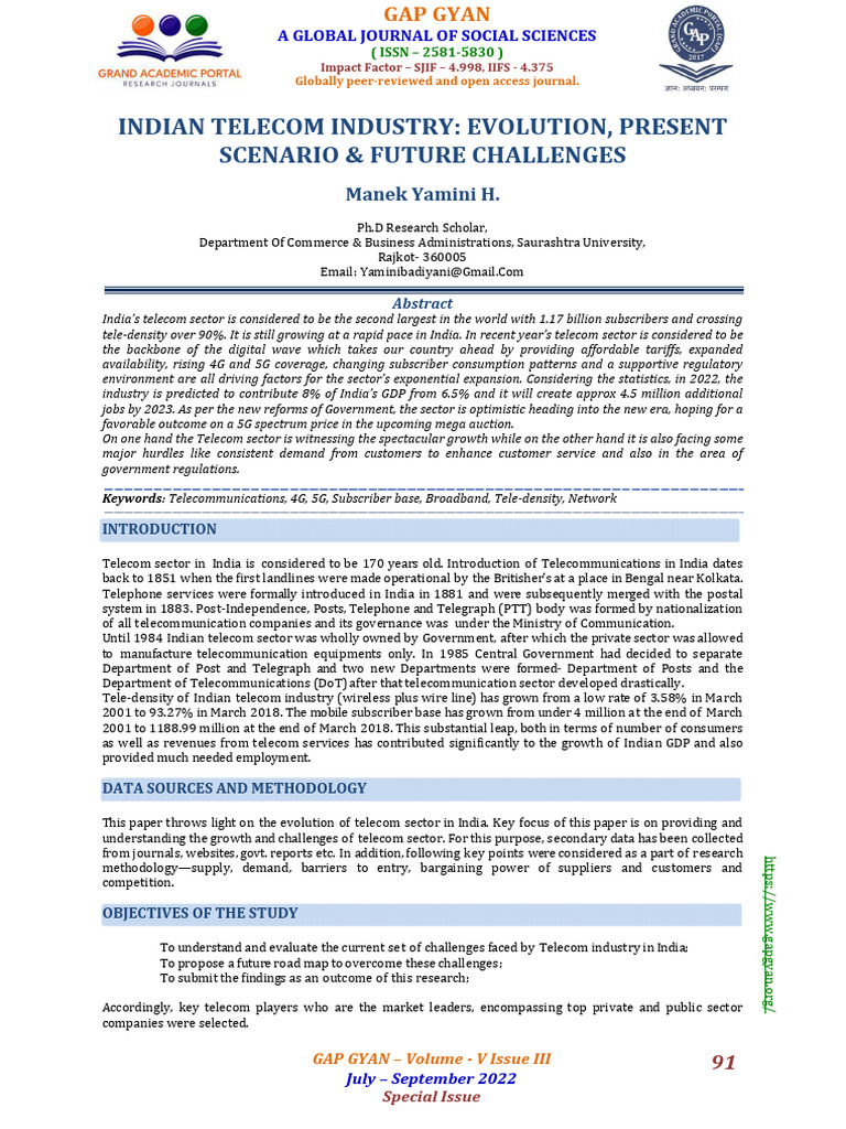 INDIAN TELECOM INDUSTRY EVOLUTION, PRESENT SCENARIO & FUTURE CHALLENGES | PDF