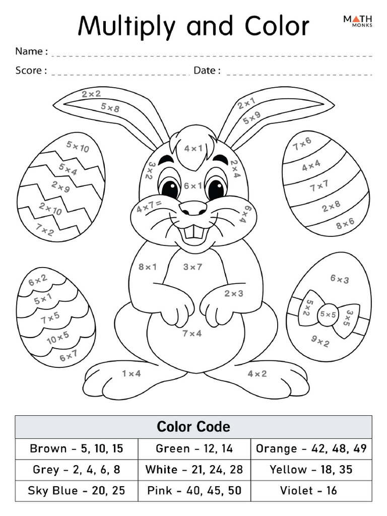 Easter Multiplication Color Worksheets | PDF