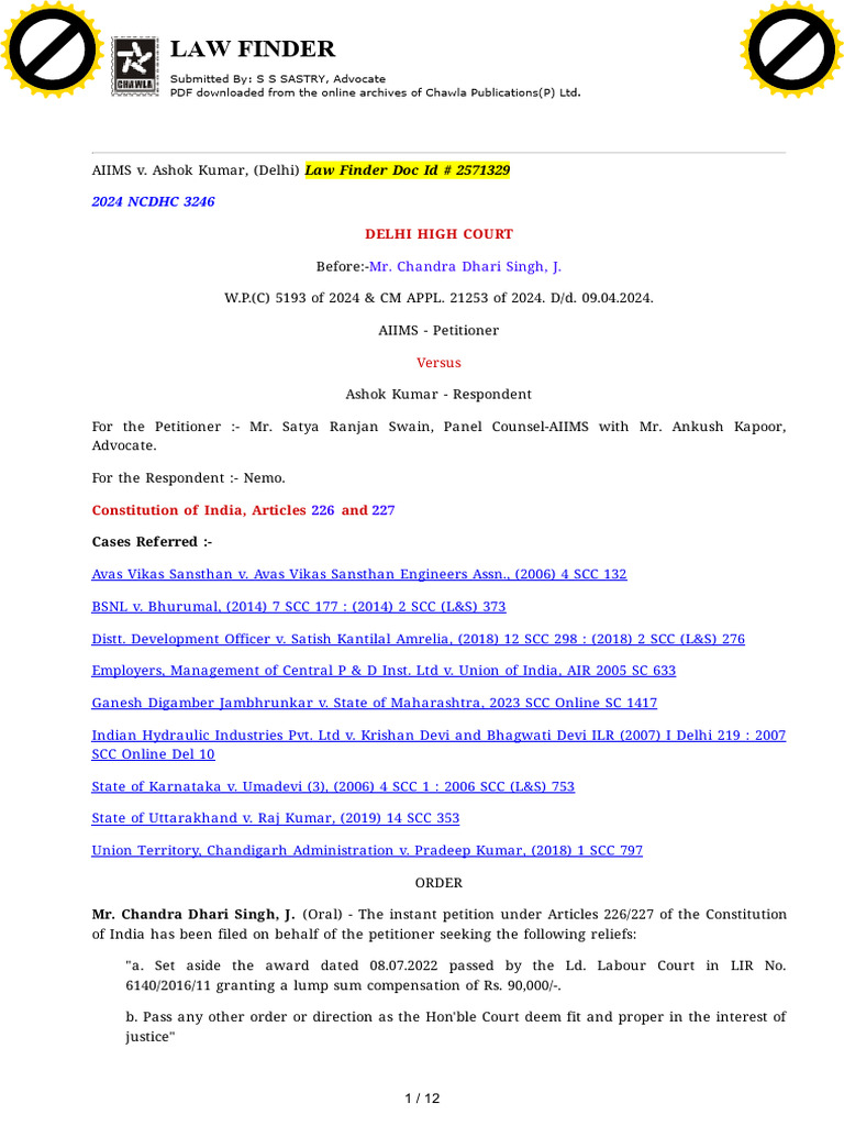 Aiims vs. Ashok Kumar | PDF