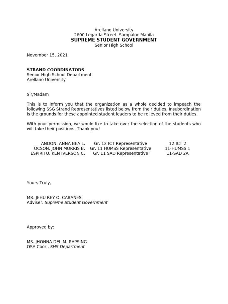 Letter of Impeachment | PDF