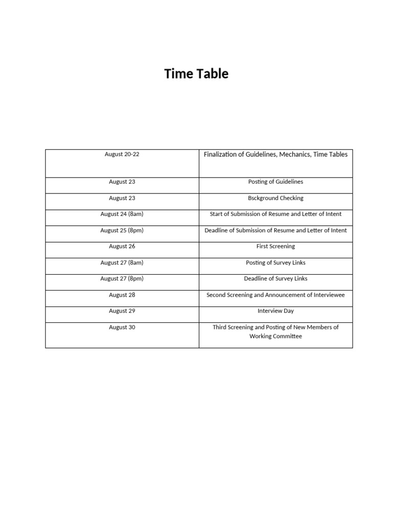 Time Table Working Committee | PDF