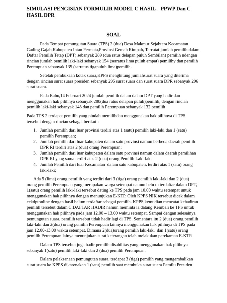 Simulasi Pengisian Formulir Model C Hasil | PDF