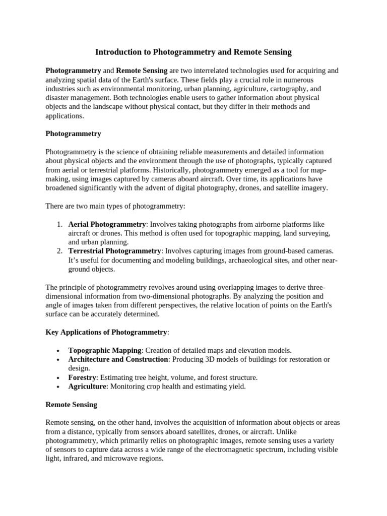 Introduction To Photogrammetry and Remote Sensing | PDF