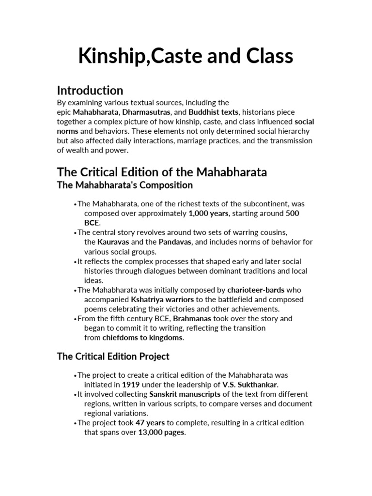 Kinship, Caste and Class | PDF