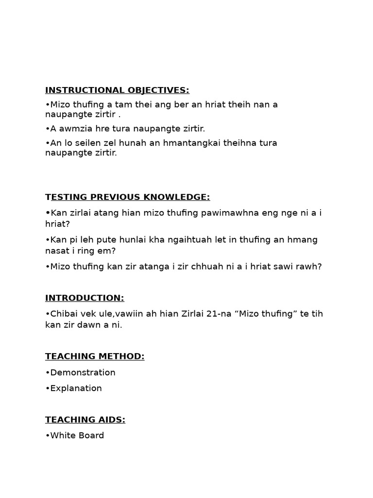 Mizo Thufing Instructional Guide | PDF