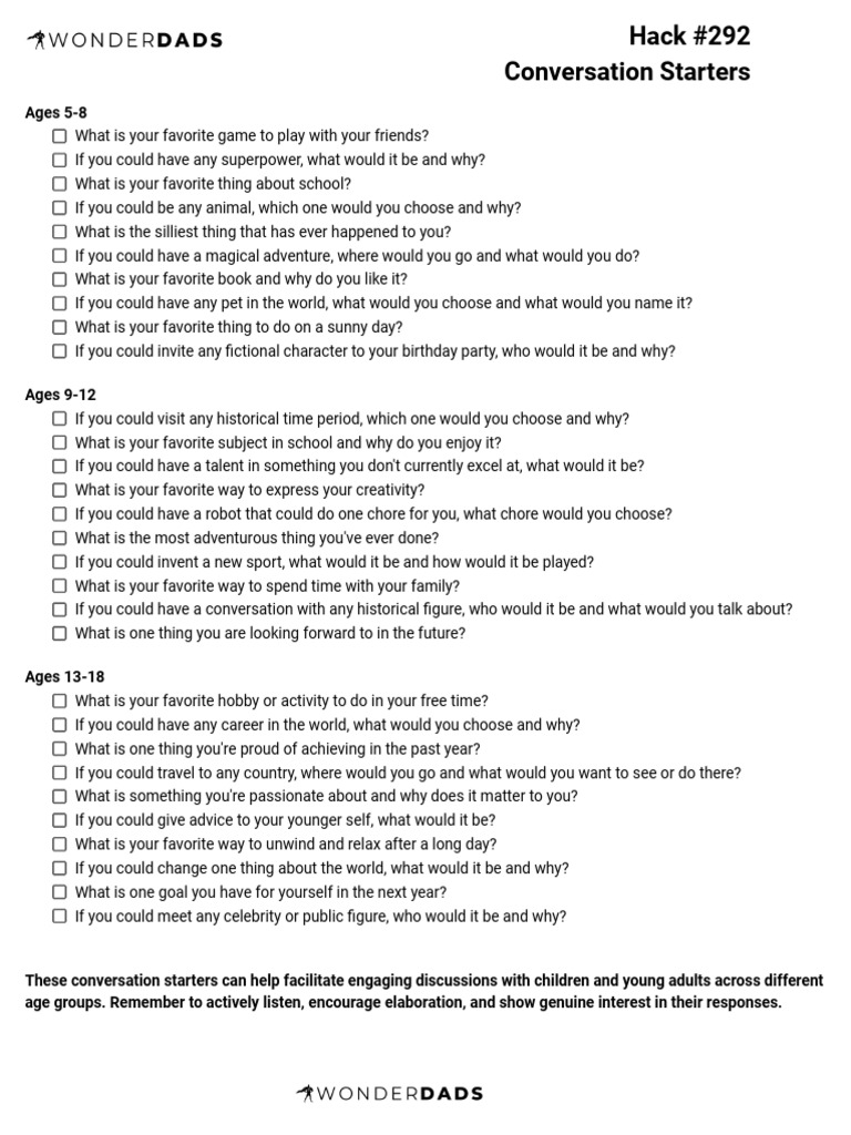 Kids and Teens Convo Starters. | PDF