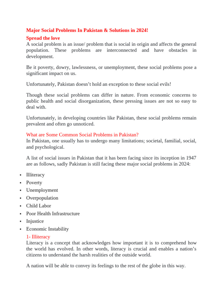 Major Social Problems in Pakistan | PDF | Unemployment | Self-Improvement