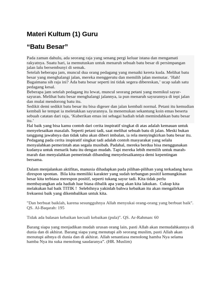 Materi Kultum Guru Ke-1 S.D 6 | PDF