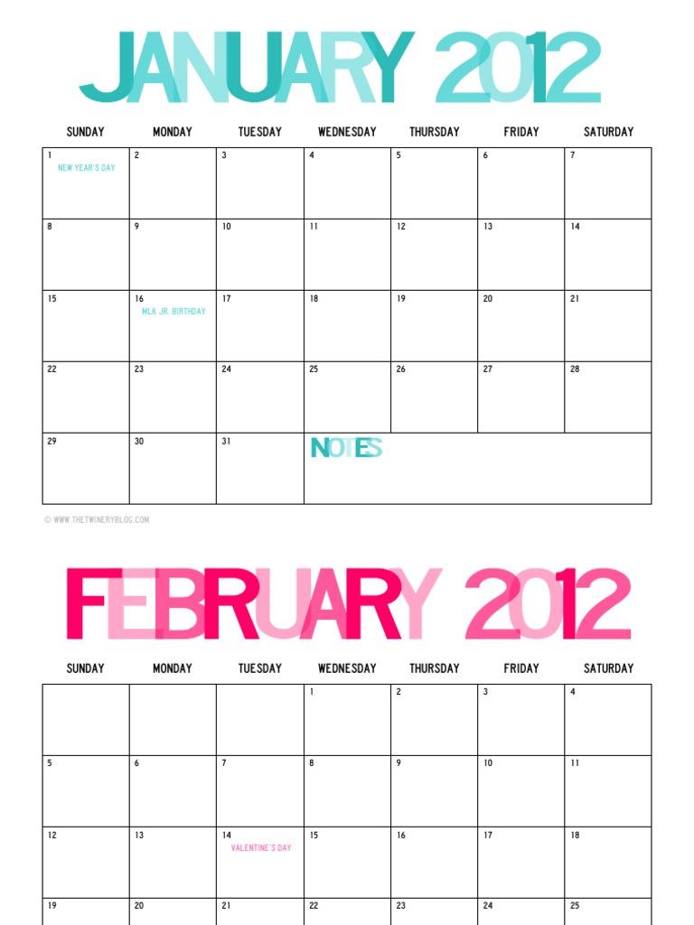 The Twinery - 2012 Printable Calendar | PDF