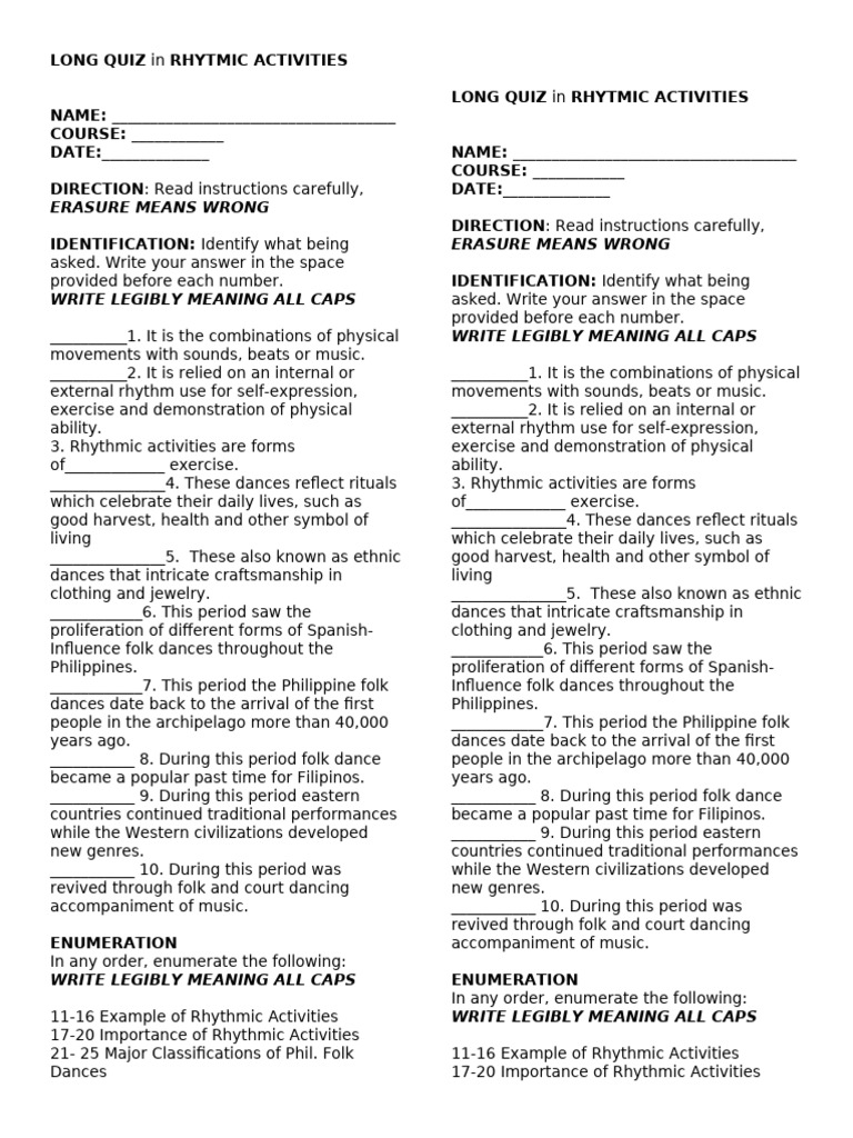 Long Quiz - 22 Copies | PDF