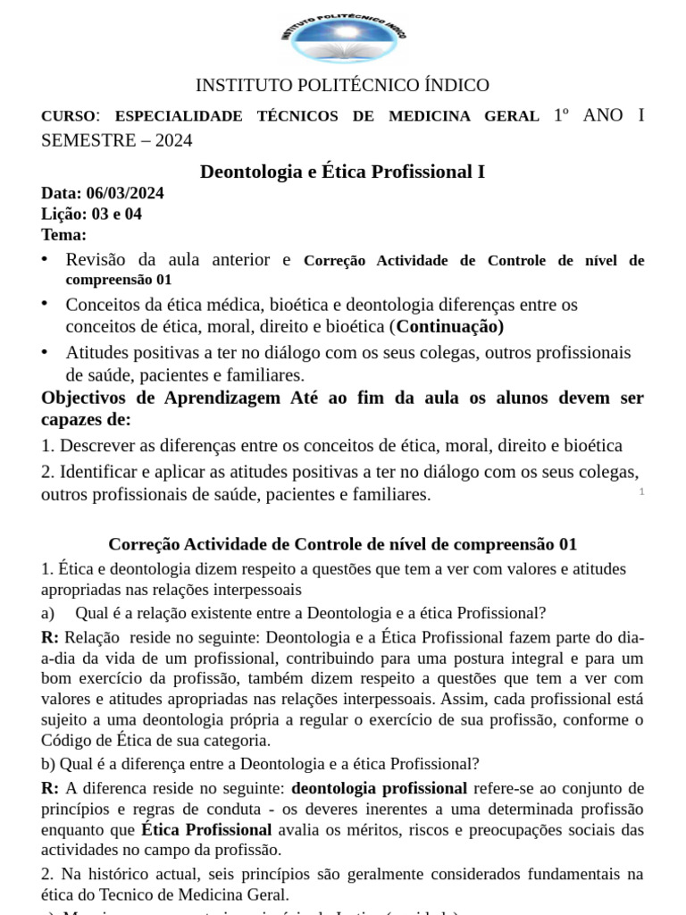 Aula 3,4 Deontologia e Etica I TMG 13 Turno Da Manha | PDF
