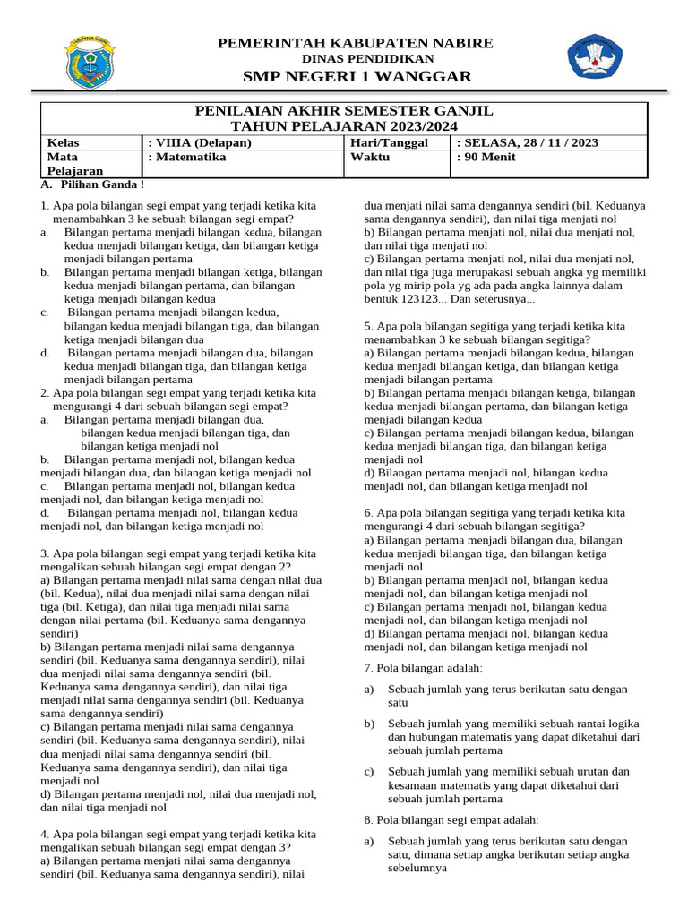 Soal Sas MTK Kelas 7 | PDF
