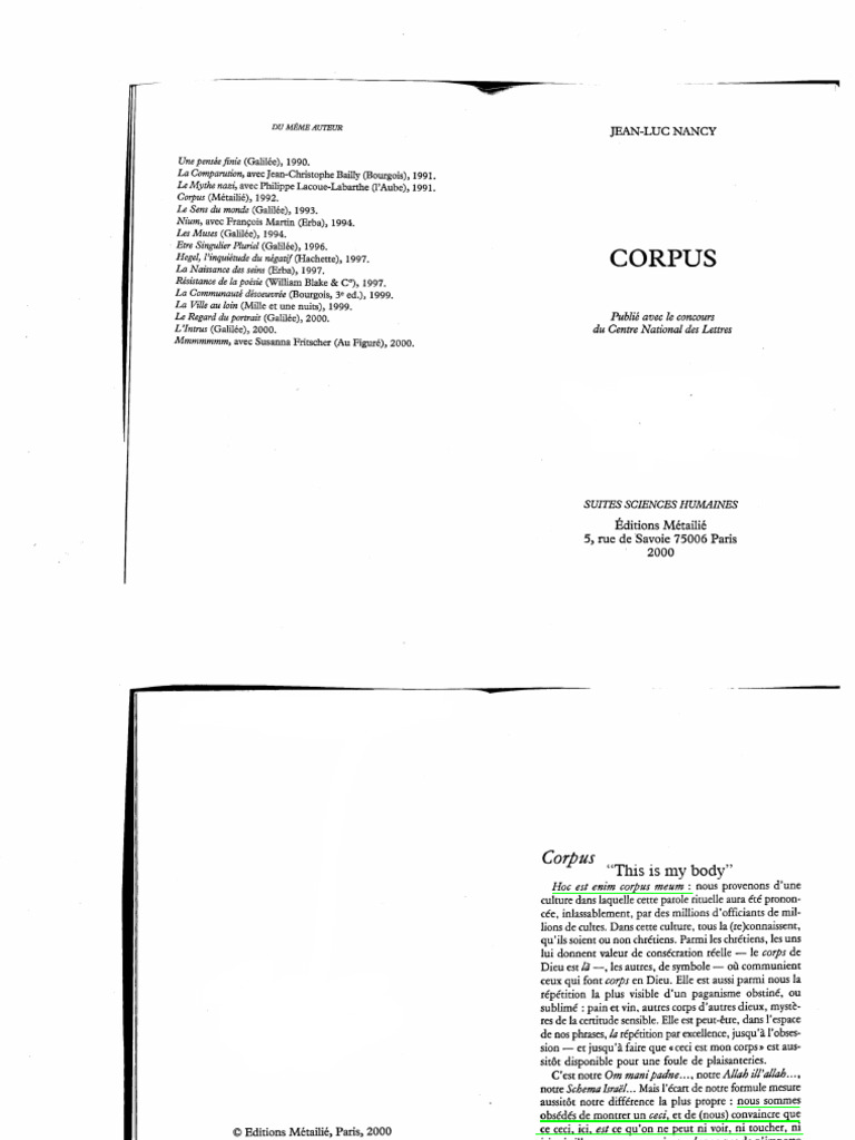 Jean-Luc Nancy - Corpus (2000) | PDF