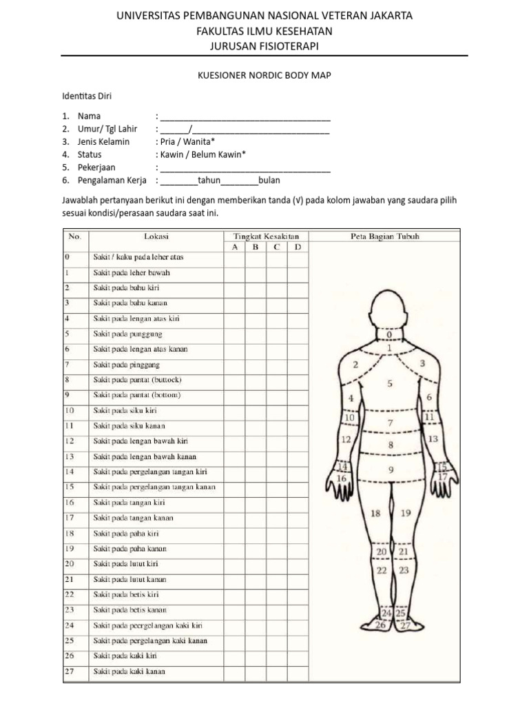 KUESIONER NORDIC BODY MAP | PDF