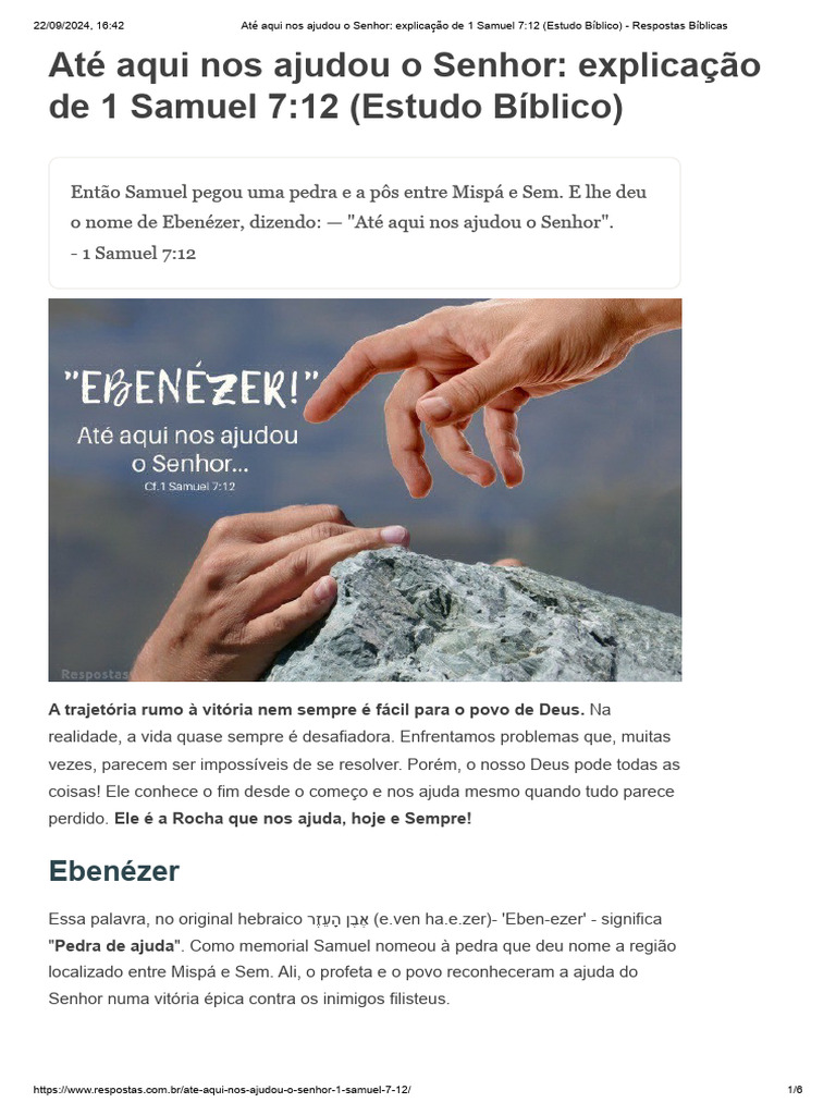 Até Aqui Nos Ajudou o Senhor - Explicação de 1 Samuel 7 - 12 (Estudo ...