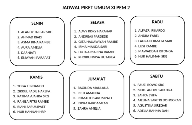 JADWAL PIKET KELAS XI PEM 2 | PDF
