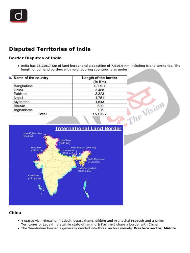 Disputed Territories of India | PDF | Kashmir | International Relations