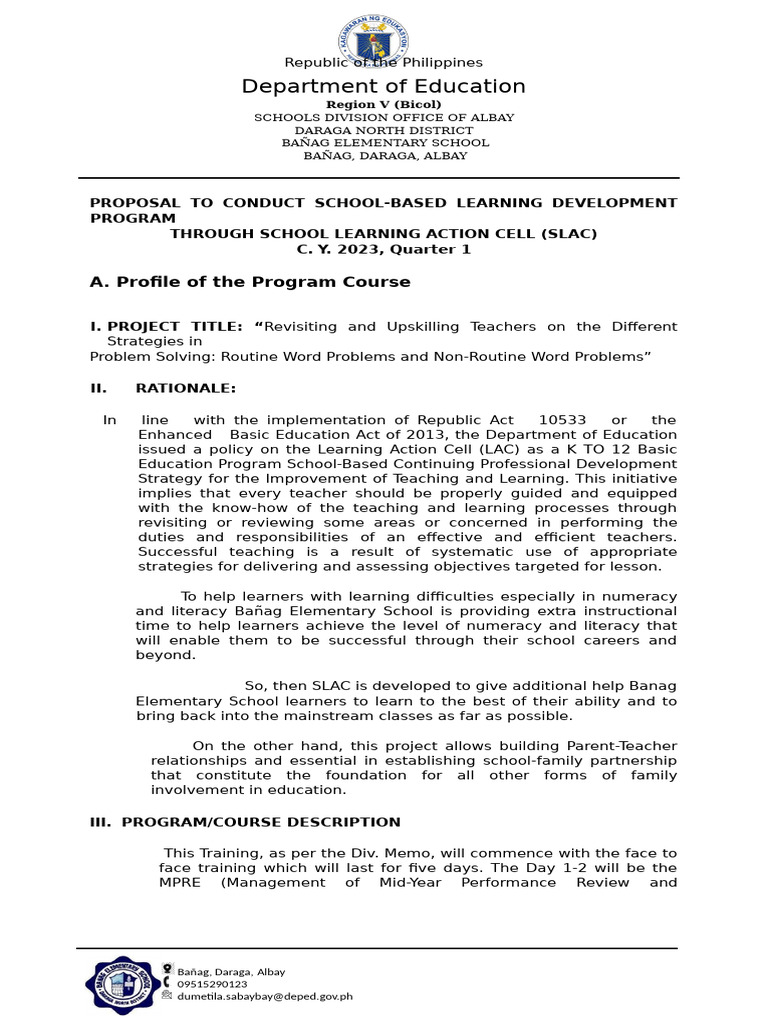 2023 Banag Es - Approved Inset Proposal | PDF