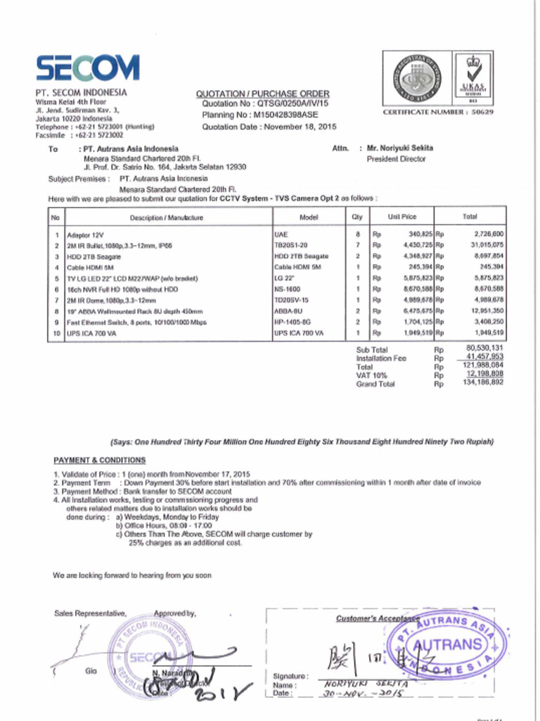 2015 Secom Quotation (Blok A No. 2) | PDF