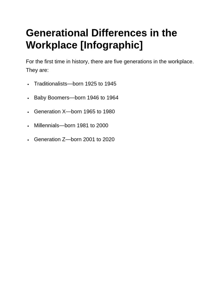 Generational Differences in The Workplace | PDF | Millennials | Baby ...