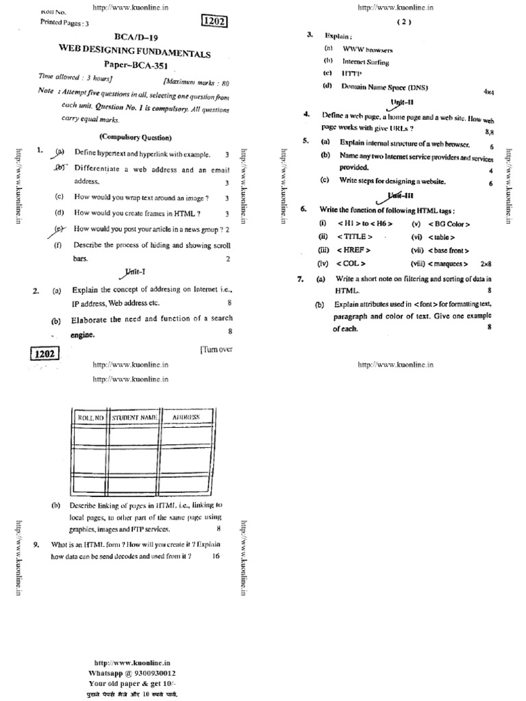 Bca 5 Sem Web Designing Fundamentals 1202 Dec 2019 | PDF