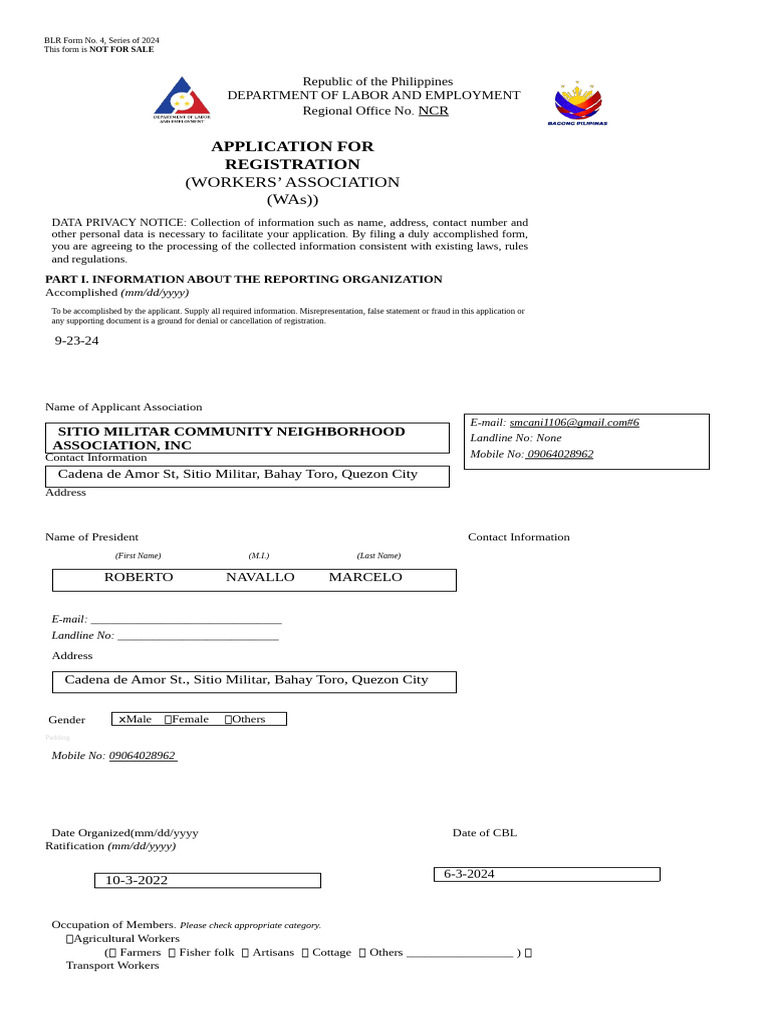 BLR Form No 4 Series 2024 Workers Associations With Data Privacy Act ...