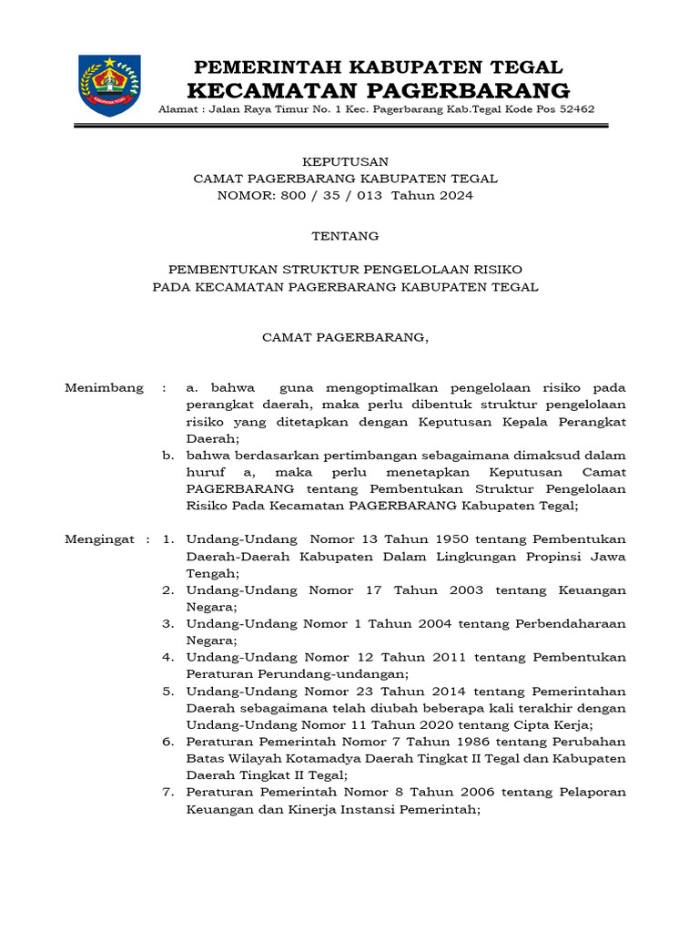 SK Struktur Pengelola Risiko SPIP | PDF