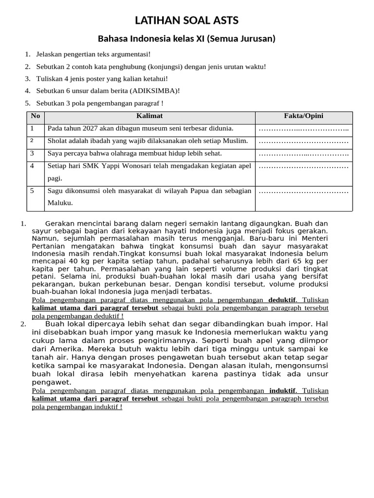 LATIHAN SOAL ASTS Kelas XI BINDO | PDF