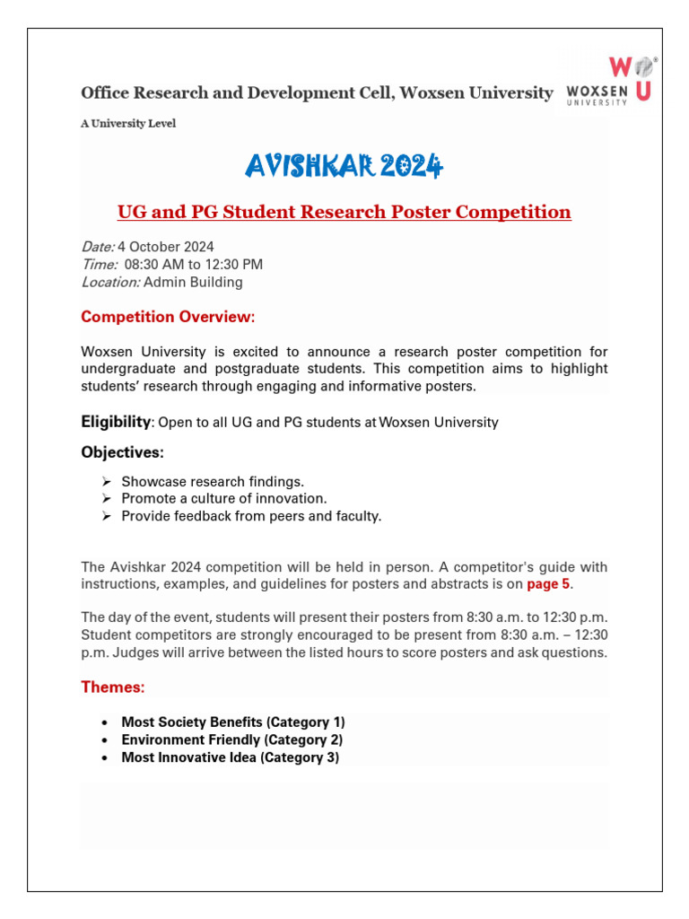 Avishkar 2024 Research Poster Student Competition - Guidelines | PDF