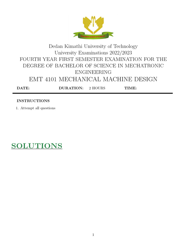 Inno2023_EMT4101_Mech Machine Design_CAT1_SOLUTION | PDF