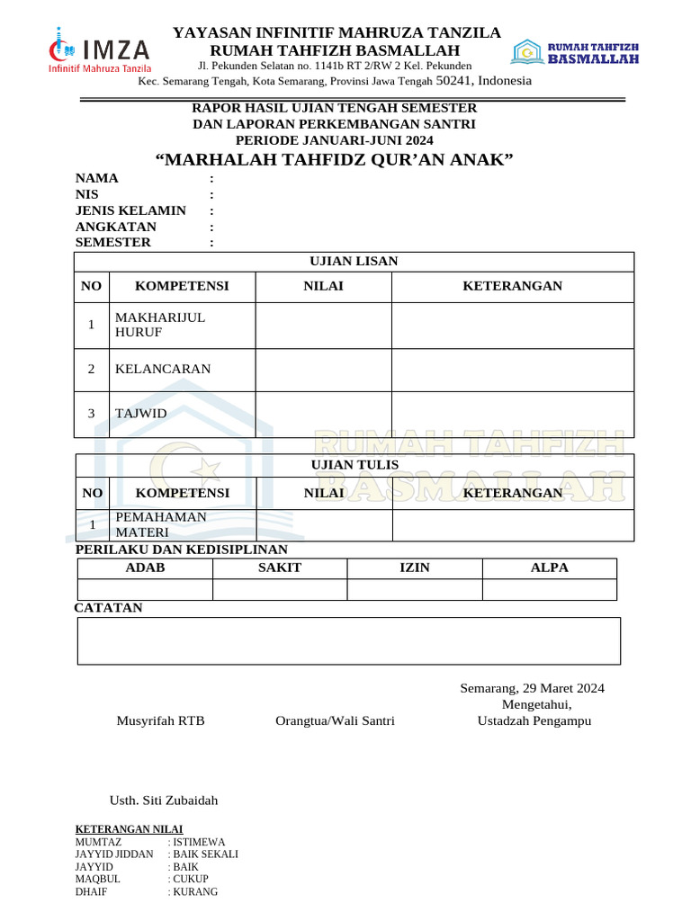 Template Rapot Uts Tqa | PDF