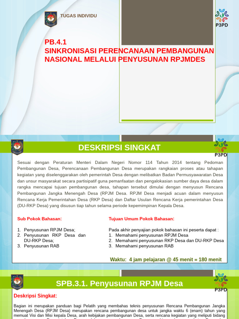 Sinkronisasi Perencanaan Melalui Penyusunan RPJMDes | PDF