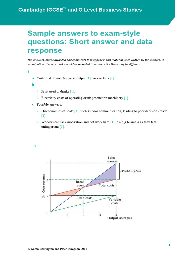 19 Costs, Scale of Production and Break-Even Analysis - Sample Answers ...