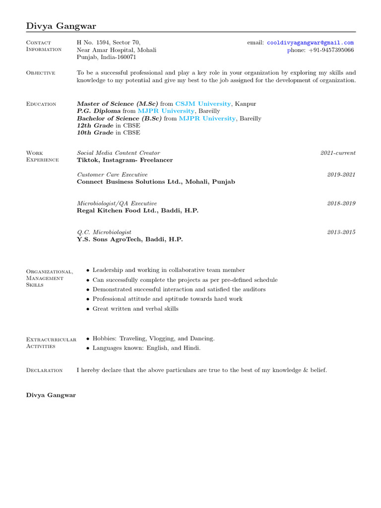 Divya CV 1page | PDF