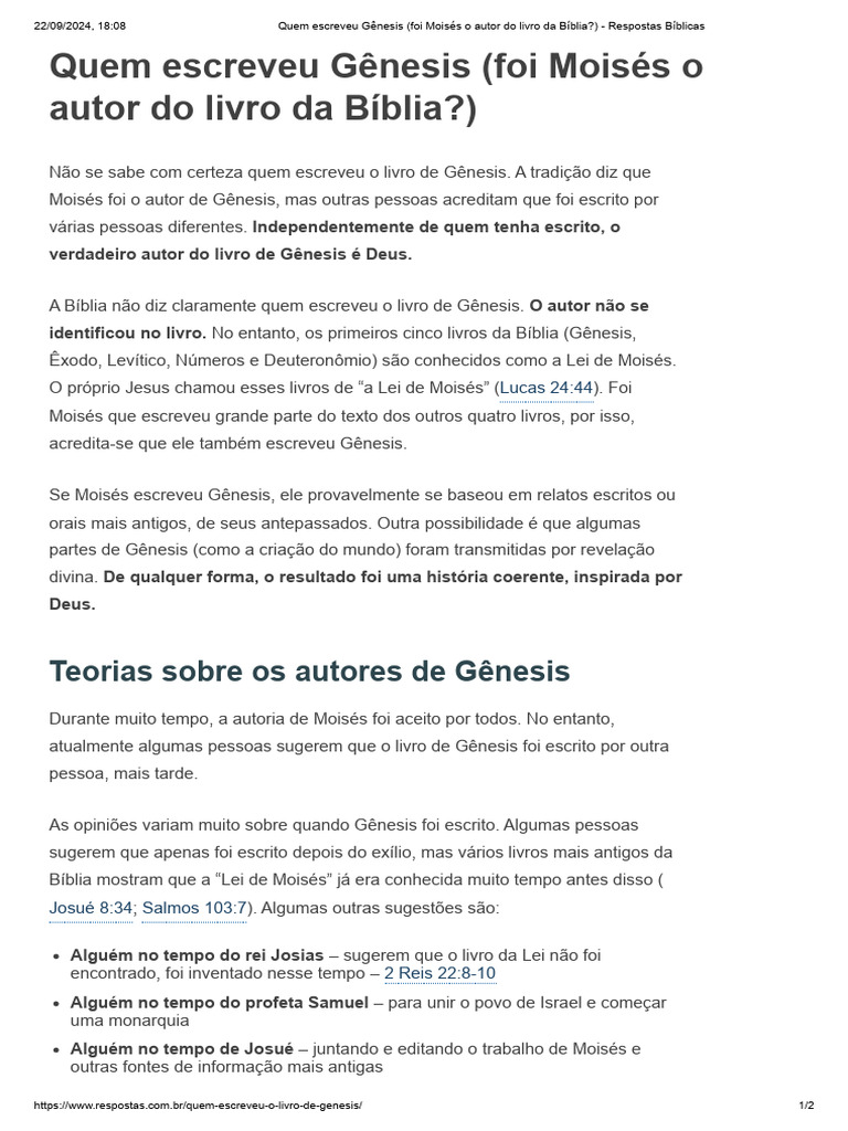 Quem Escreveu Gênesis (Foi Moisés o Autor Do Livro Da Bíblia ...