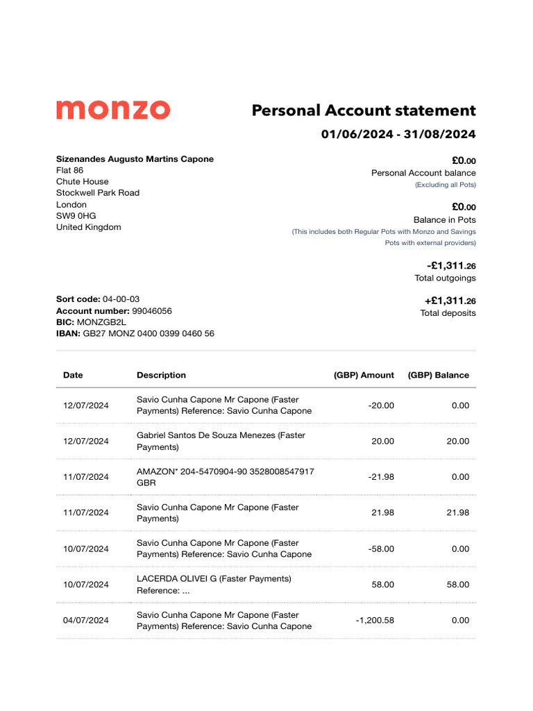 Monzo - Bank - Statement - 2024 06 01 2024 08 31 - 2972 | PDF