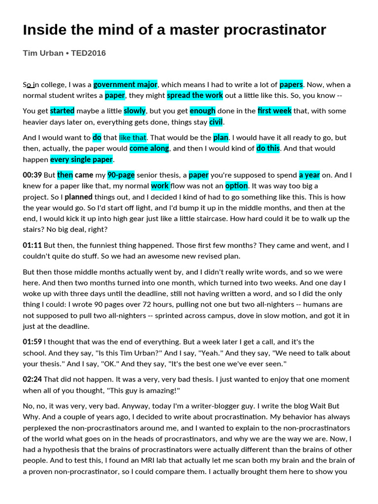Inside The Mind of A Master Procrastinator | PDF